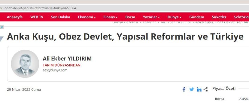 Ali Ekber YILDIRIM: Anka Kuşu, Obez Devlet, Yapısal Reformlar ve Türkiye – VERGİYE DAİR